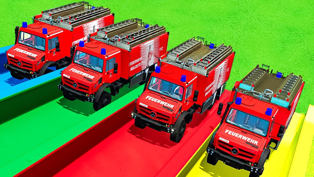 TRANSPORTING FIRE DEPARTMENT WITH RED TRUCKS TO COLOR SLIDE ! Farming ...