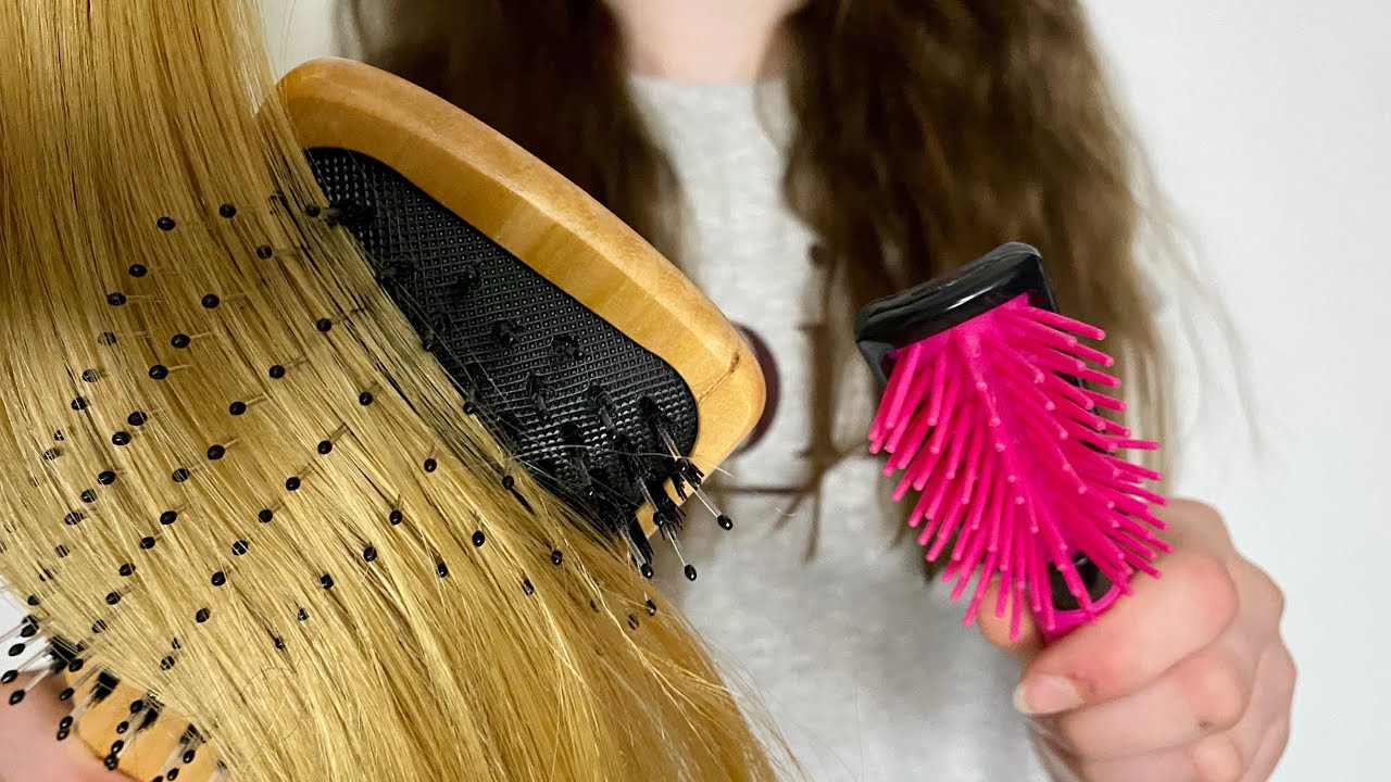 ASMR Brushing + straightening your hair | real hair | bangs combing ...