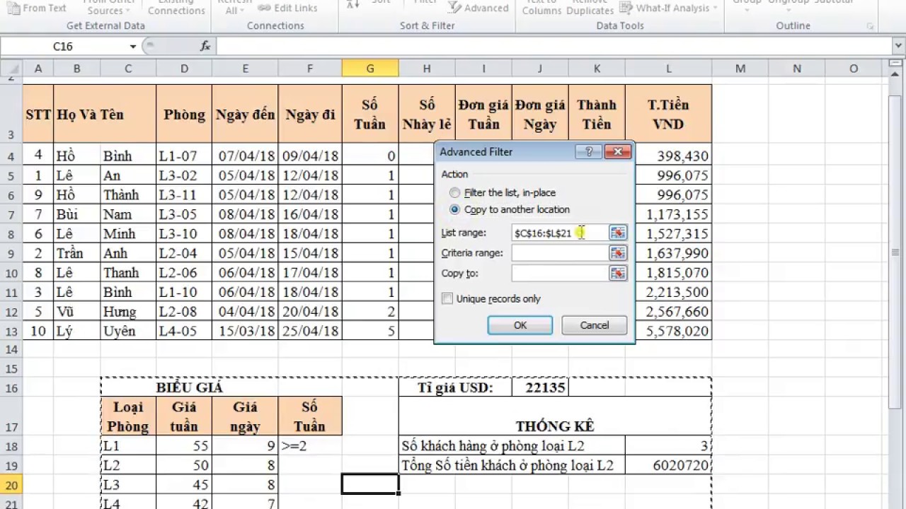 Giải đề 3 Excel Bảng chi phí thuê Khách Sạn - YouTube