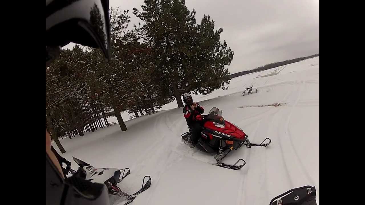 Snowmobiles Crossing lake on Thin Ice - YouTube