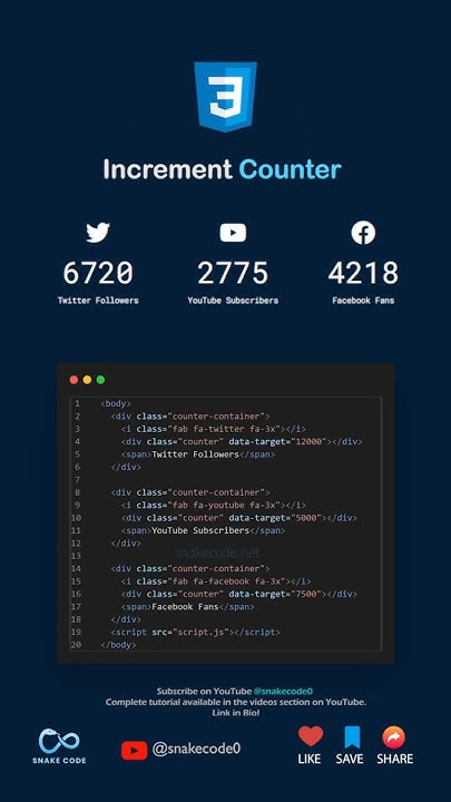 Increment Counter with HTML, CSS & JavaScript #coding #htmlcss #webdevelopment - YouTube