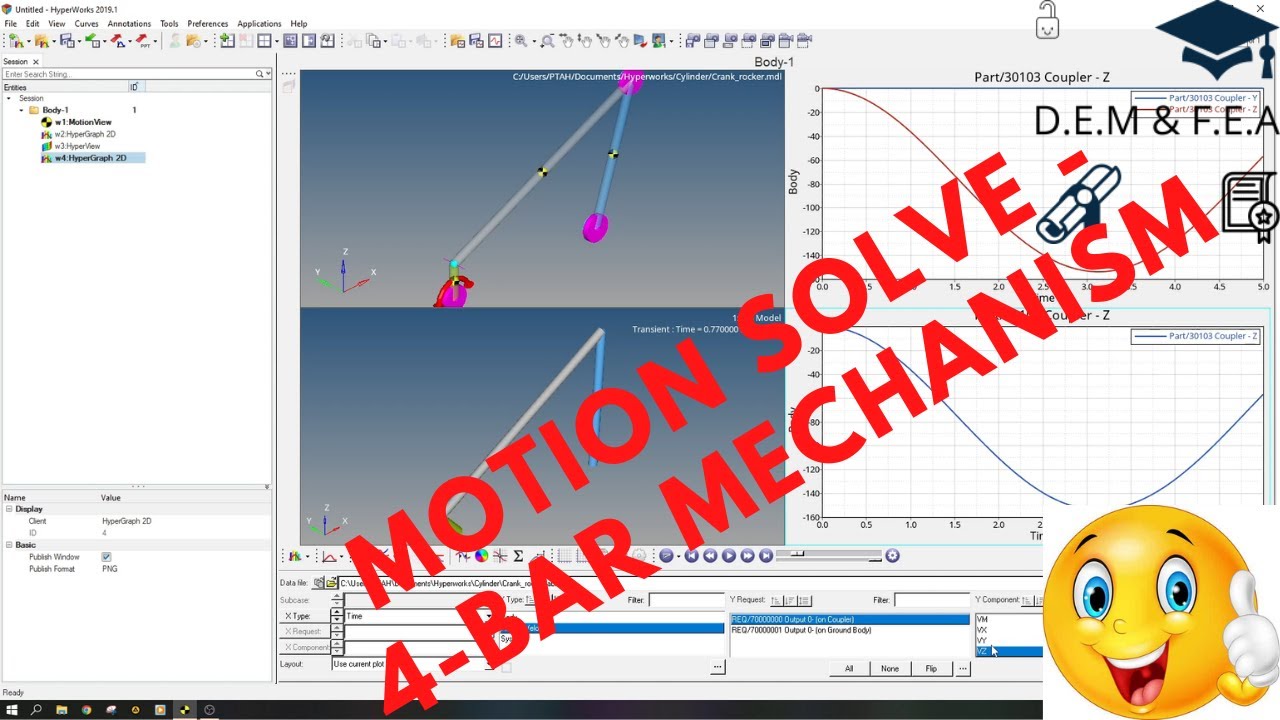 MotionSolve English Tutorial – Four Bar Mechanism – Basics #5 - YouTube
