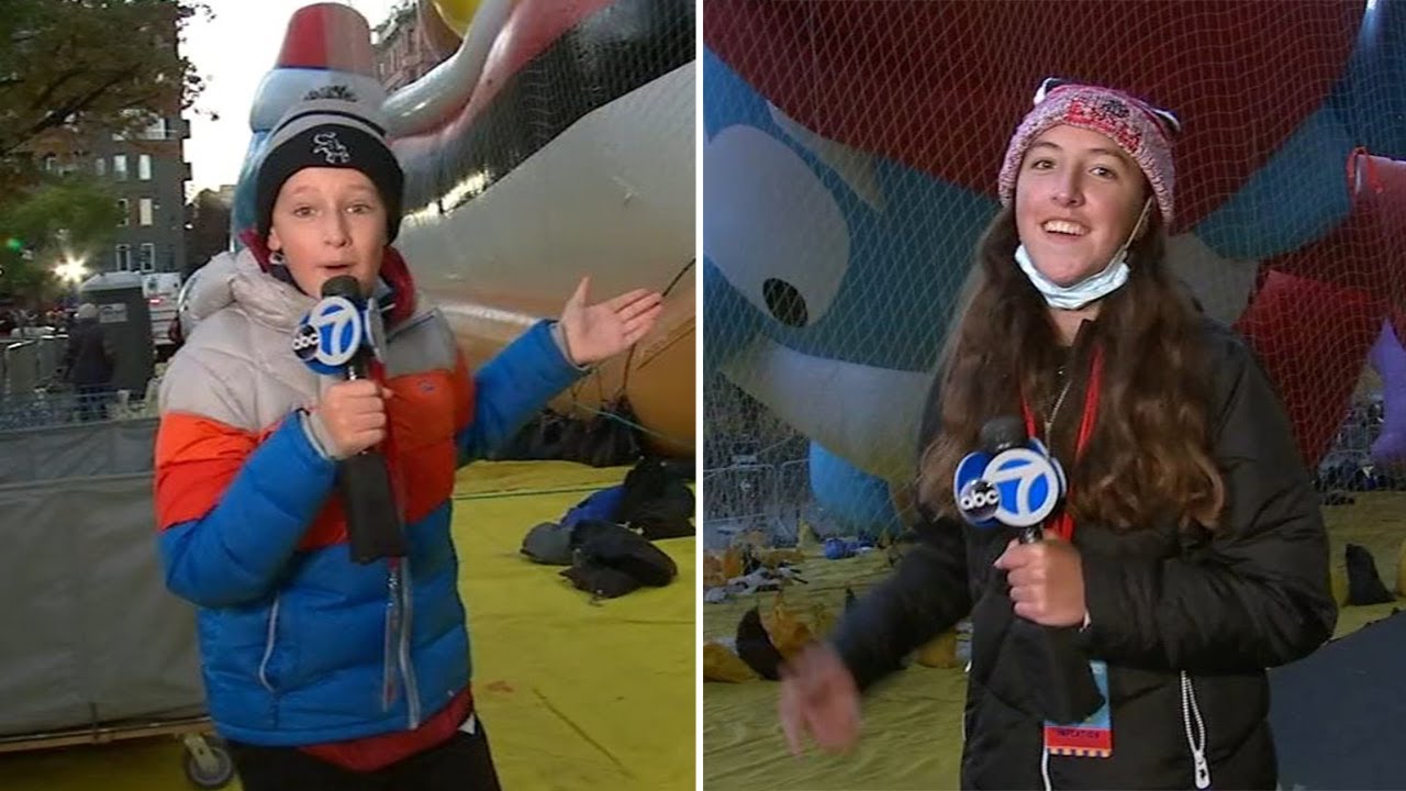 Eyewitness News cub reporters cover Macy's parade balloon inflation ...