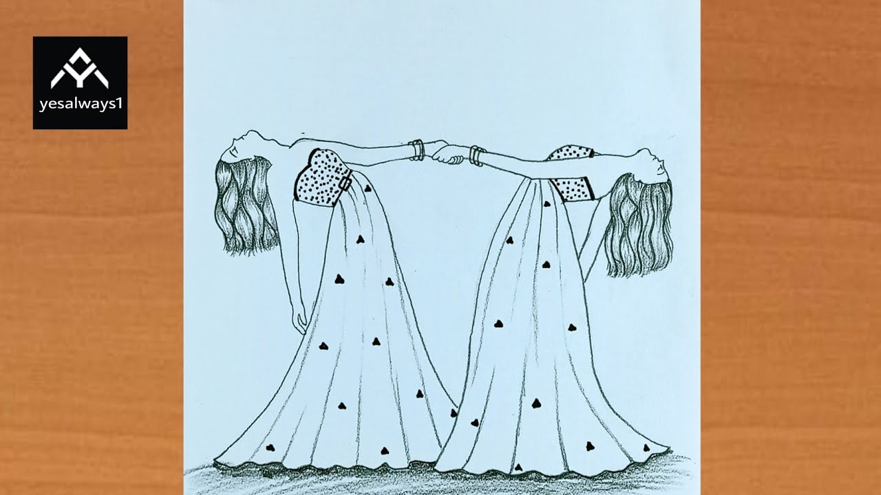 How to draw two girl best friends drawing | Girl BFF drawing step by ...