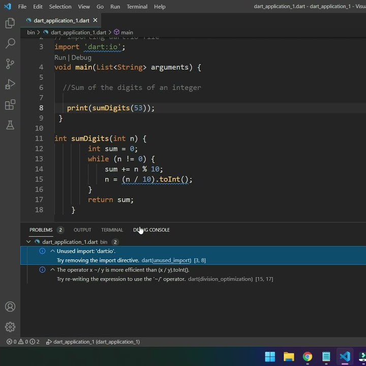 #11 Sum of the digits on an Integer (source code in description) | Dart for beginner - YouTube