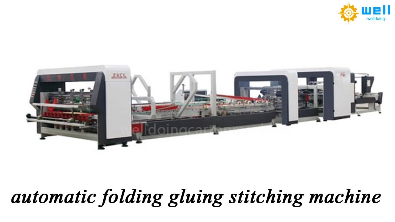automatic corrugated box folder gluer stitching equipment - YouTube