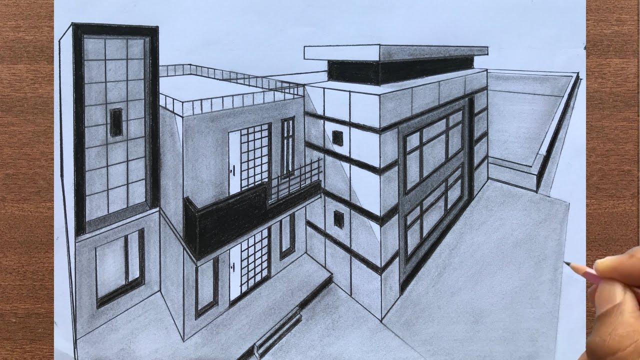 How to Draw a House in 2-Point Perspective Step by Step - YouTube