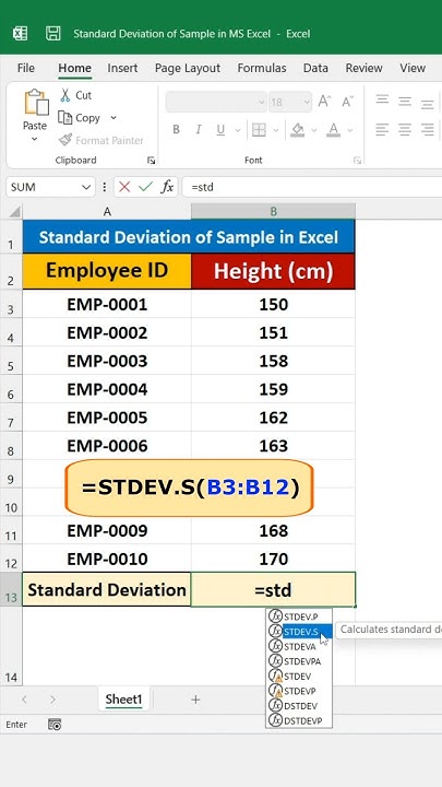 Standard Deviation of Sample is Estimated by STDEV.S Function in Excel ...