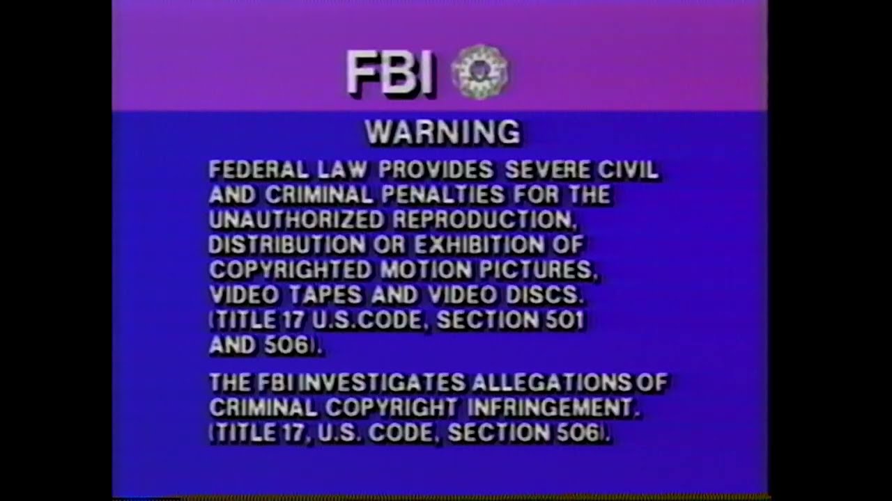 Black Screen/Home Use Only notice/FBI Warning/Columbia Pictures (1986/ ...