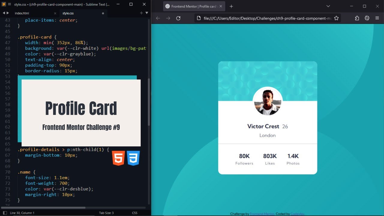 Profile Card Challenge 9 Html Css Asmr Frontend Mentor Youtube