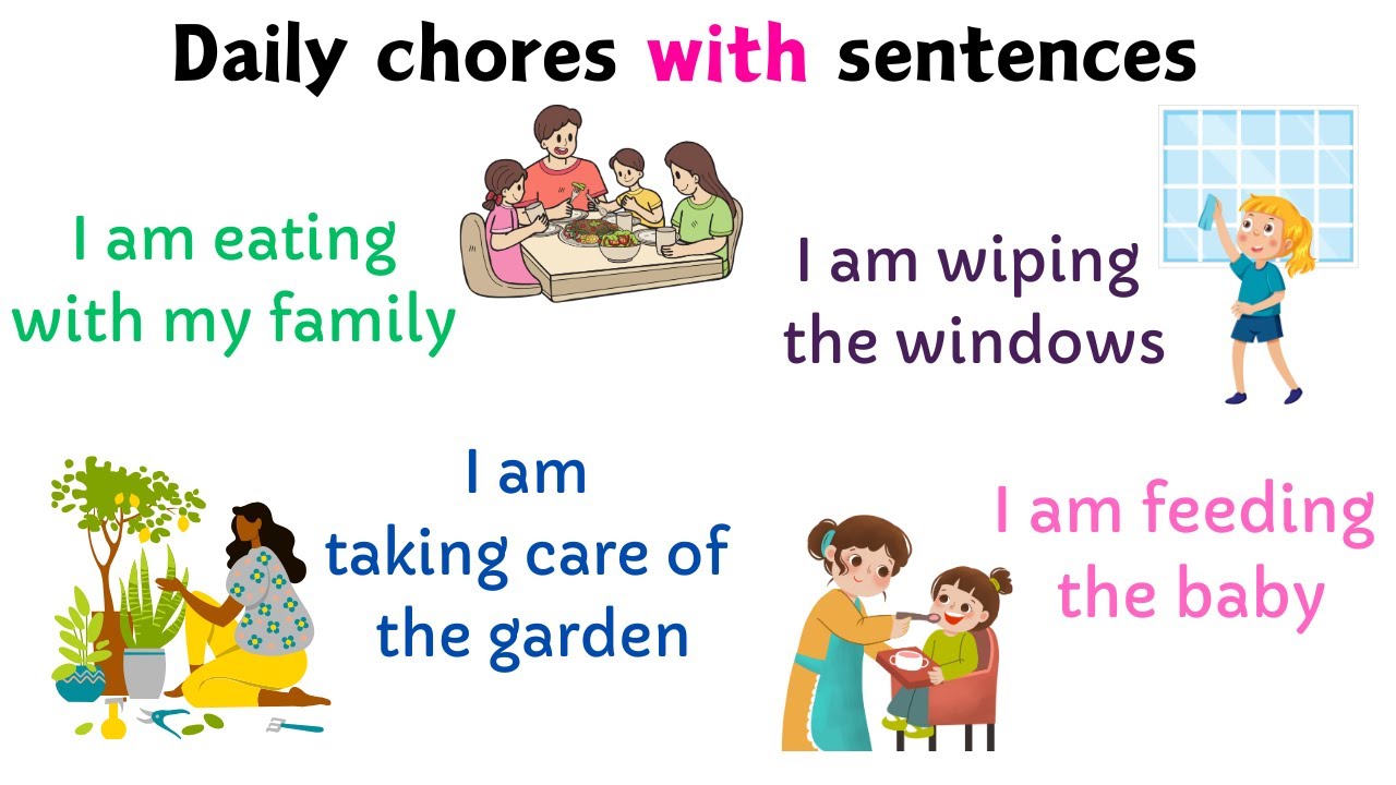 Daily Chores for Kids | Simple Sentences to Learn Everyday Activities ...