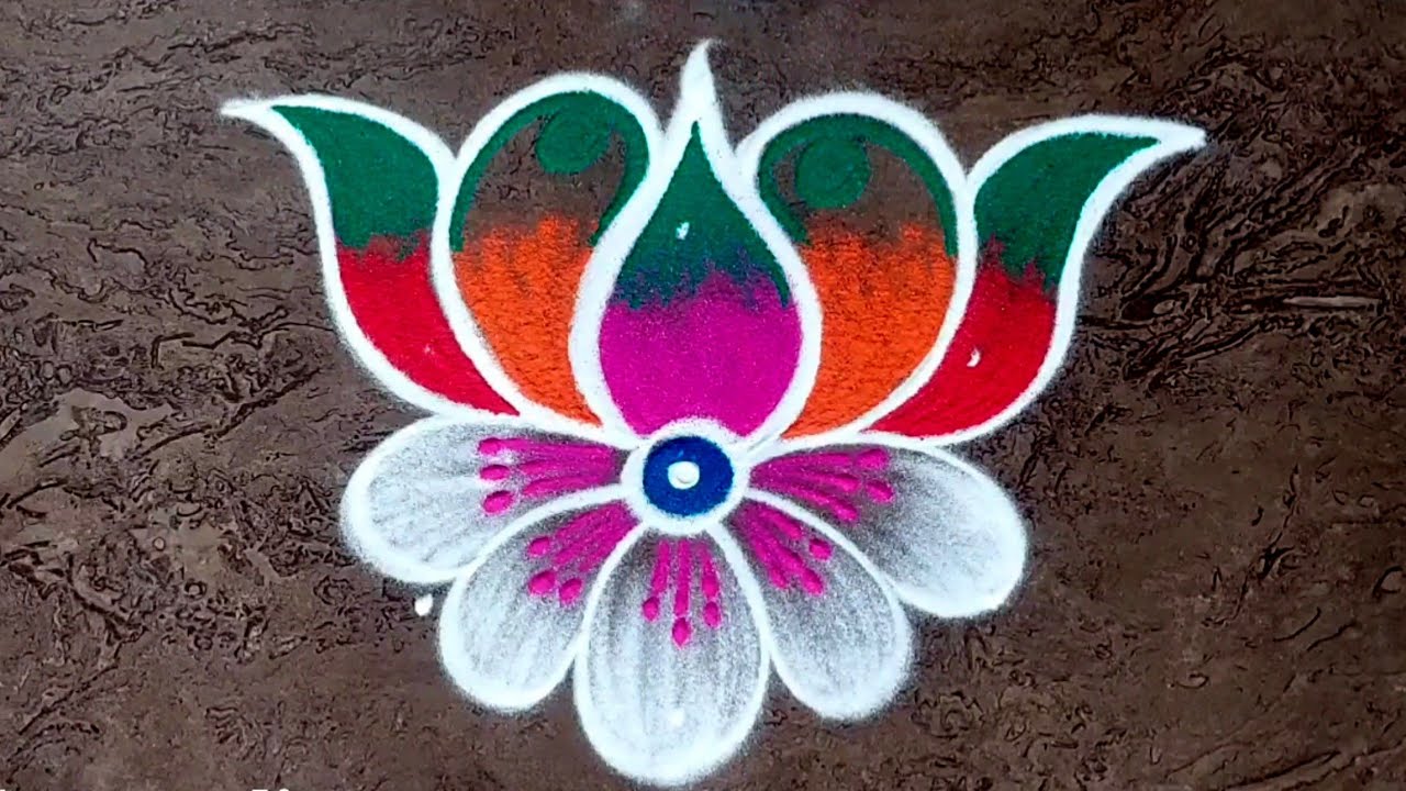 2 Easy Flower Muggulu with Colours🍀 Geethala Muggulu 🌺 24/7 Rangoli 🍀 ...