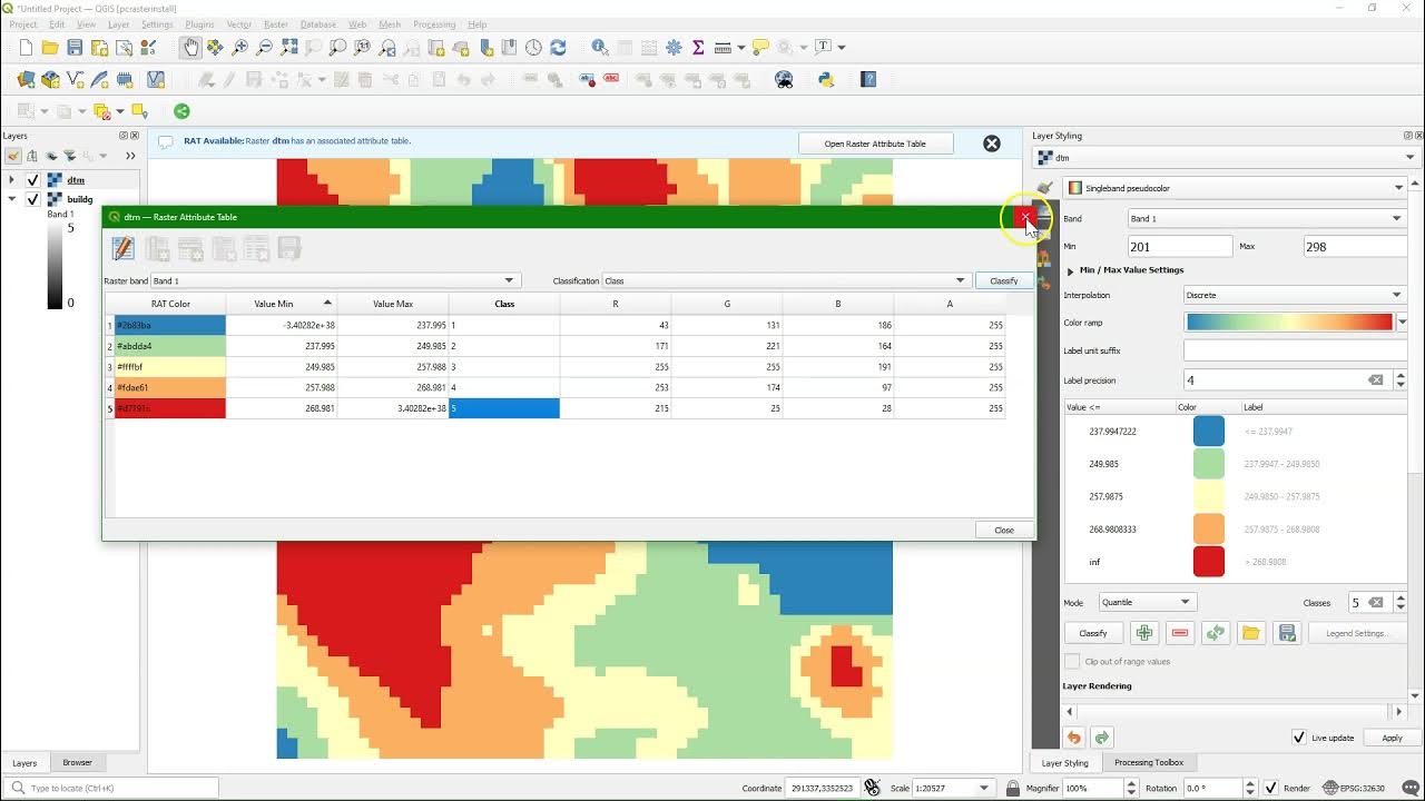 Create Lookup Tables from Raster Attribute Tables of Continuous Rasters using PCRaster in QGIS ...