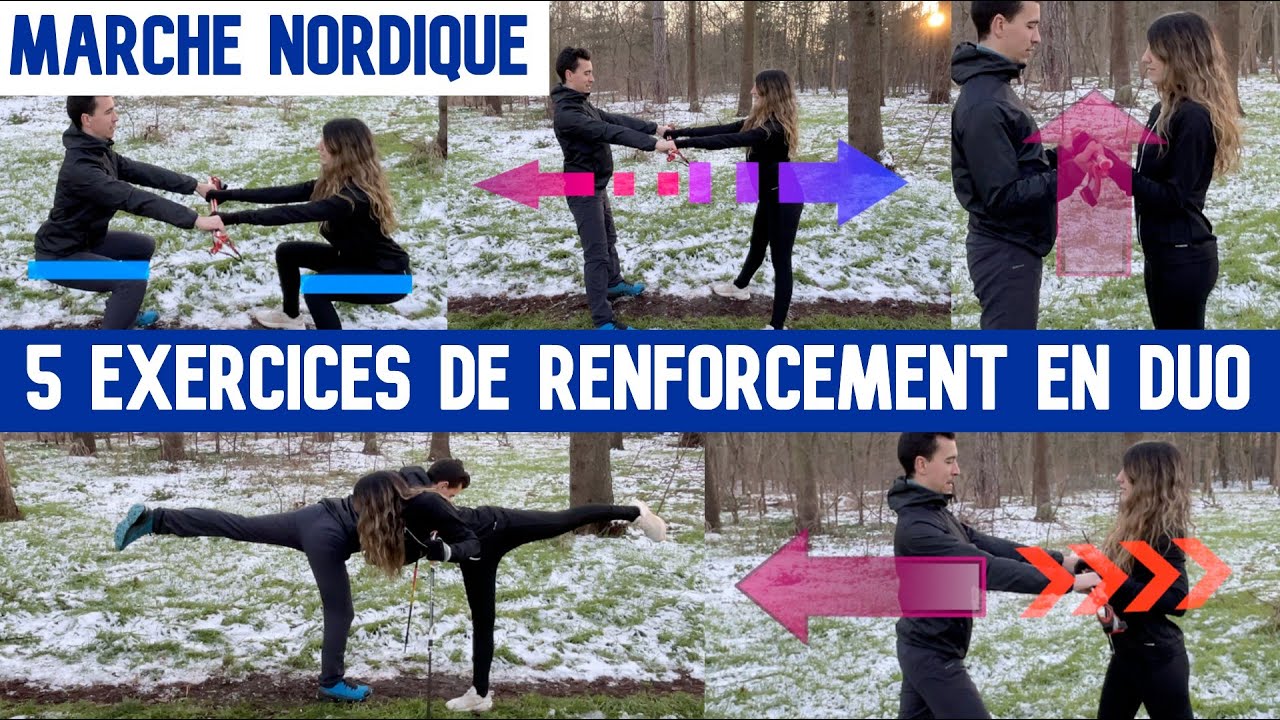 [MARCHE NORDIQUE] : 5 EXERCICES DE RENFORCEMENT A DEUX ️ - YouTube