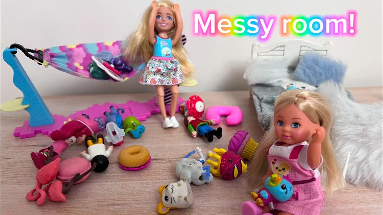 Messy room! - Barbie and lol dolls - cleanup - laundry - some one is ...