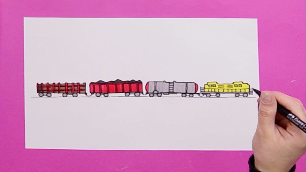 How to draw a freight train - YouTube