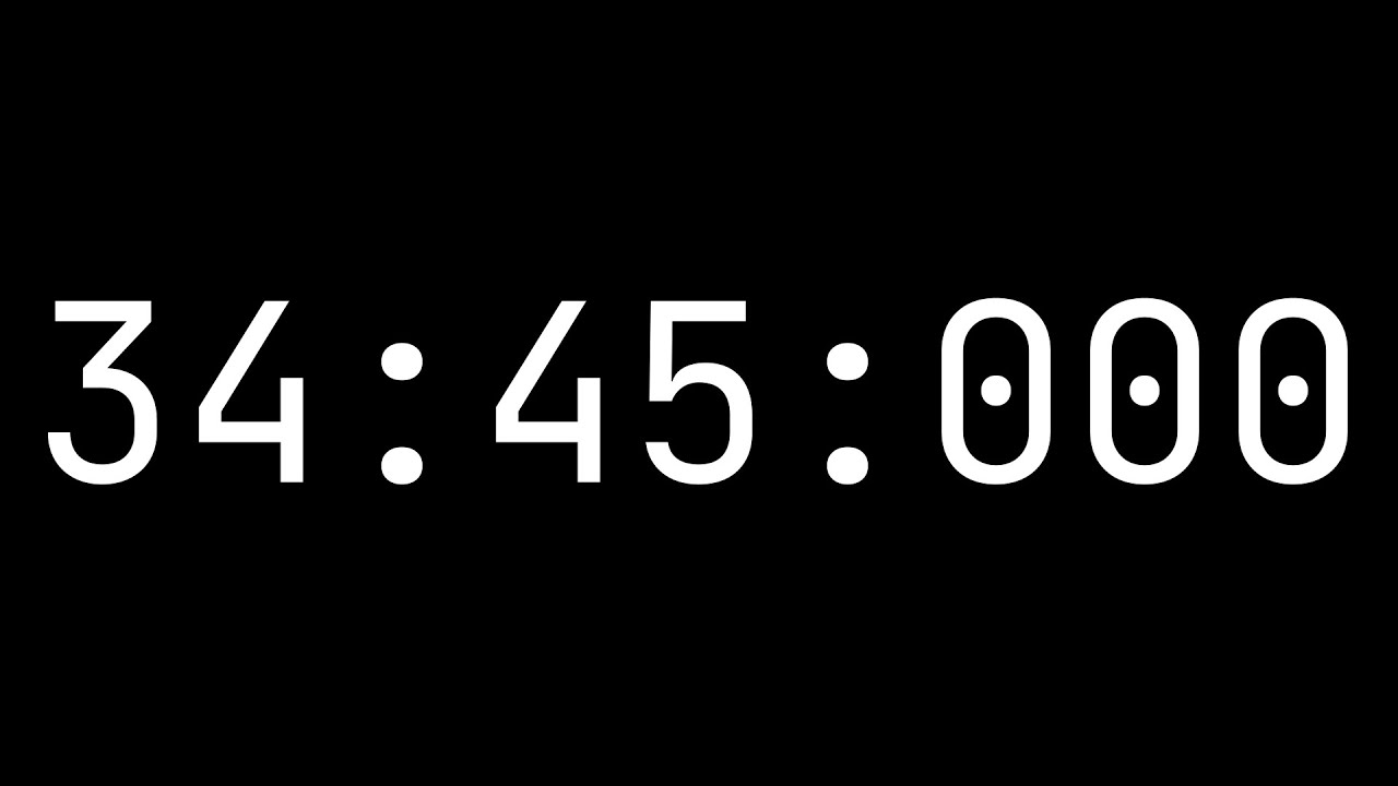 Countdown timer 34 minutes, 45 seconds [34:45:000] - White on black ...