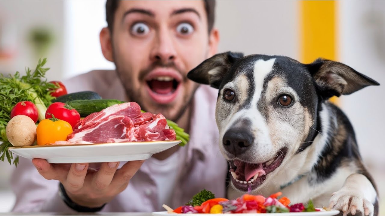 Dog Eating Raw Food & Fresh Vegetables - YouTube