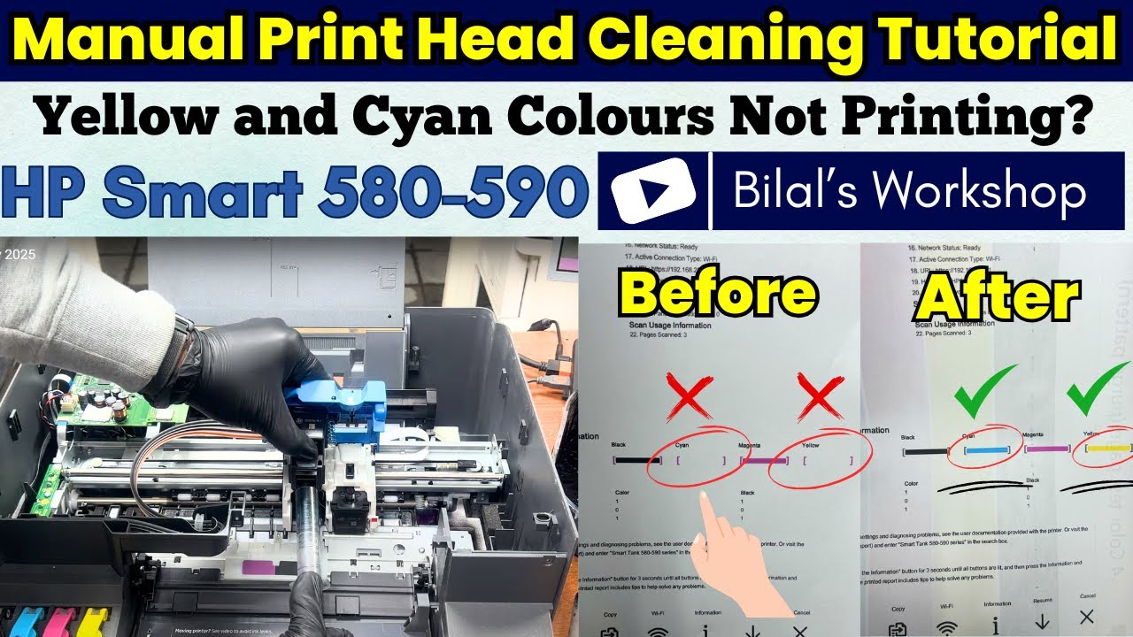 Manual Print Head Cleaning Tutorial HP Smart Tank 580, 581, 585, and ...