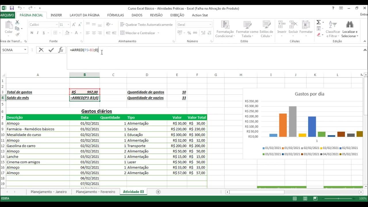 Microsoft Office Excel Nível Básico - Atividade Prática 03 - YouTube