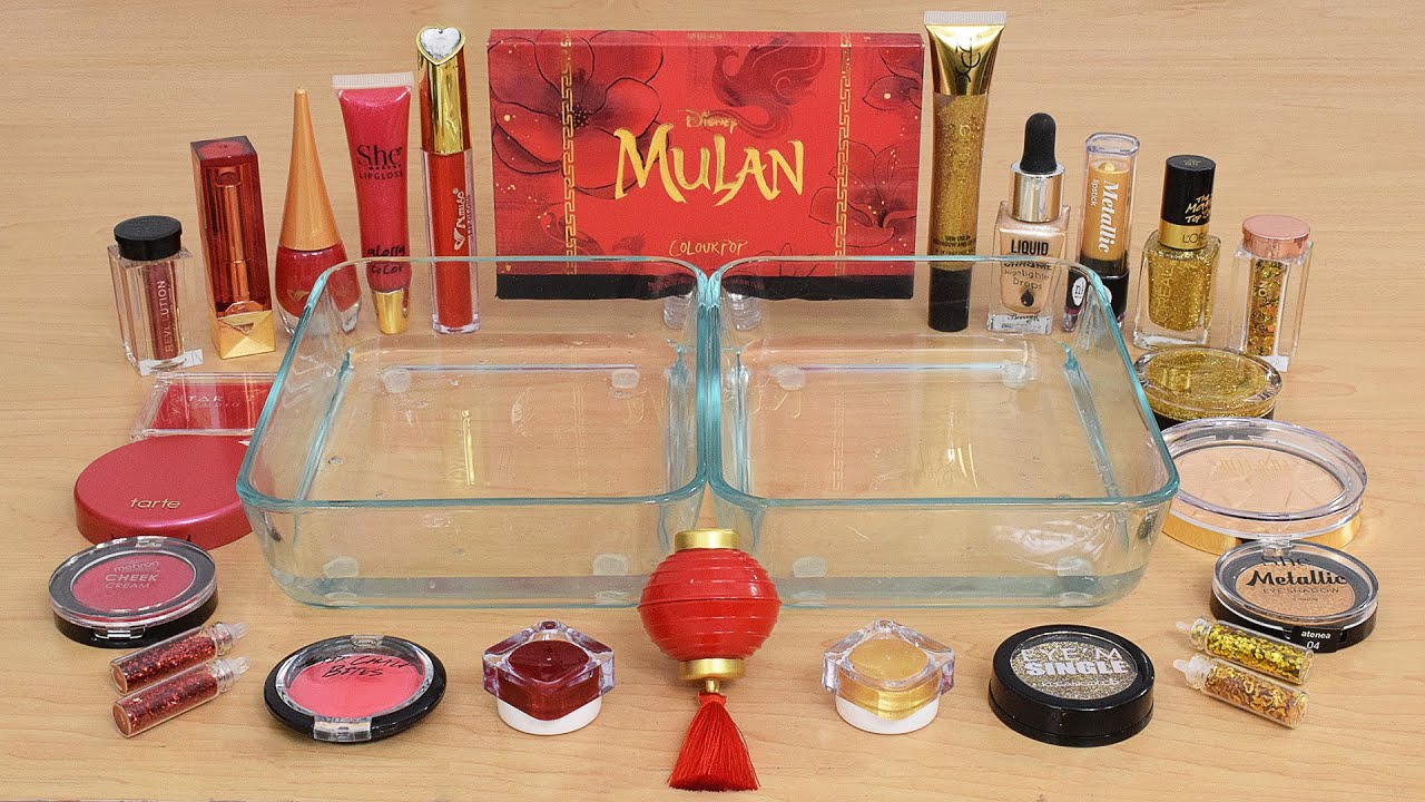 Mulan Red vs Gold - Slime ASMR - Coloring with Makeup, Eyeshadow, Nail ...