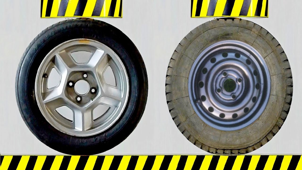 HYDRAULIC PRESS VS WHEEL WITH ALUMINUM AND STEEL DISC - YouTube