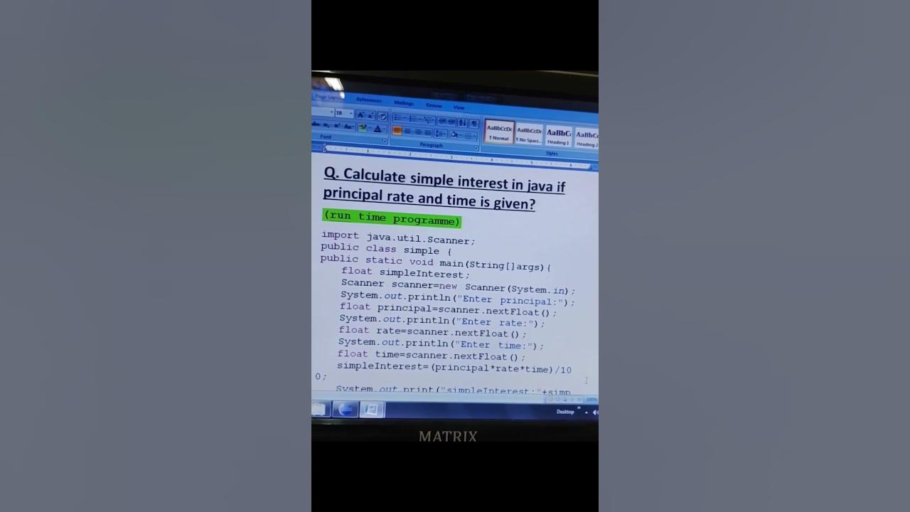 #calculate simple intrest in Java, if principal rate And time is given# ...