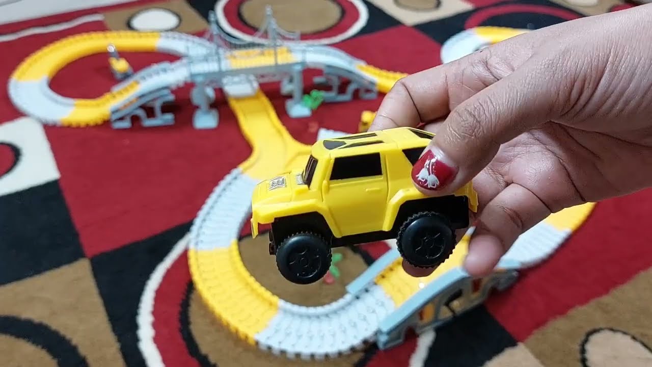 IT'S FUN PLAYING YELLOW TOY CARS ON THE TRACKS HAVE FUN AND HAPPY- ASMR ...