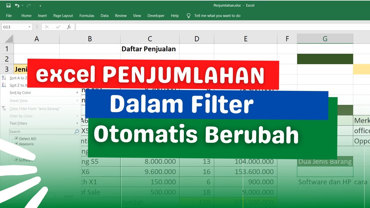Rumus Excel Penjumlahan dengan Filter - YouTube