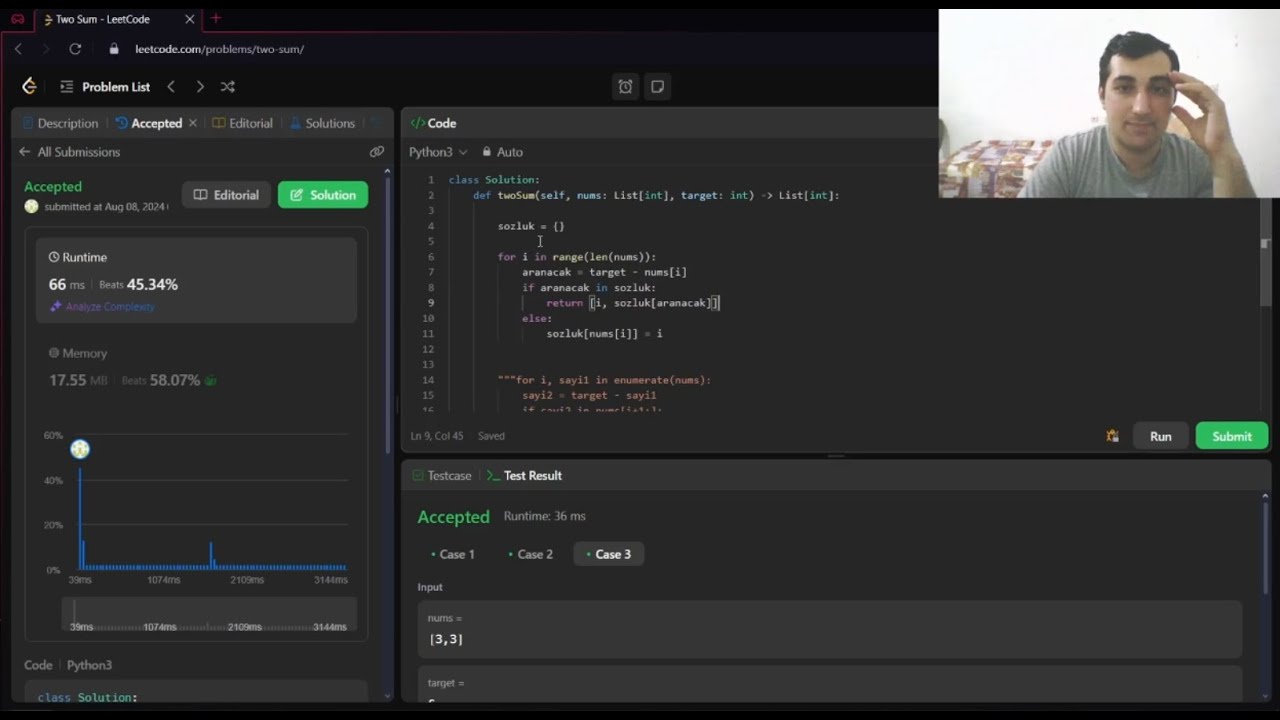 Leetcode 1 Soru Çözümütwo Sum Youtube
