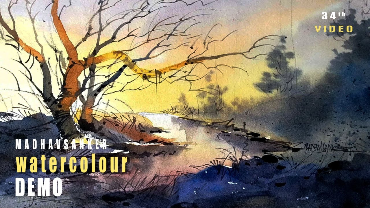 How to paint "EVENING MOOD" in Watercolour. For beginners. - YouTube