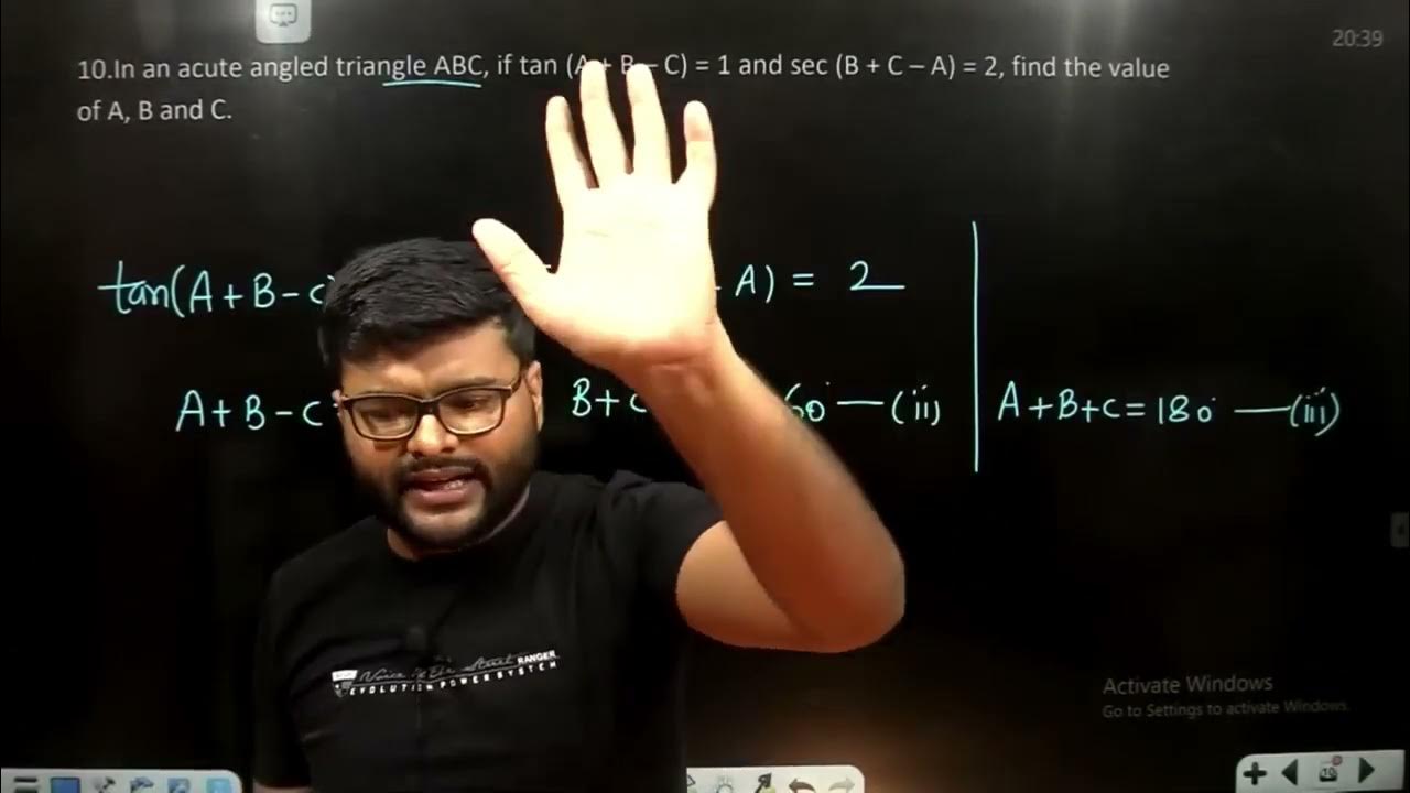 In an acute angled triangle ABC, if tan (A + B – C) = 1 and sec (B + C ...