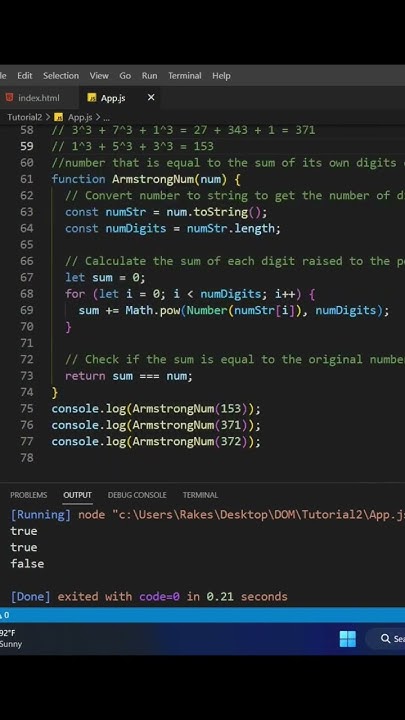 Armstrong Number In Javascript Javascript Programming Viral Coding Interview Shorts Youtube