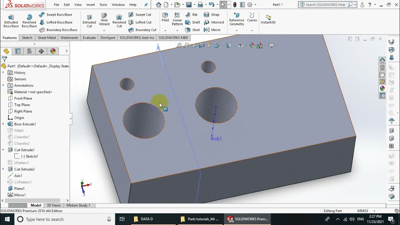 Solidworks Parts - Bài 7. Lệnh Fillet, Chamfer, Pattern, Hole trong ...