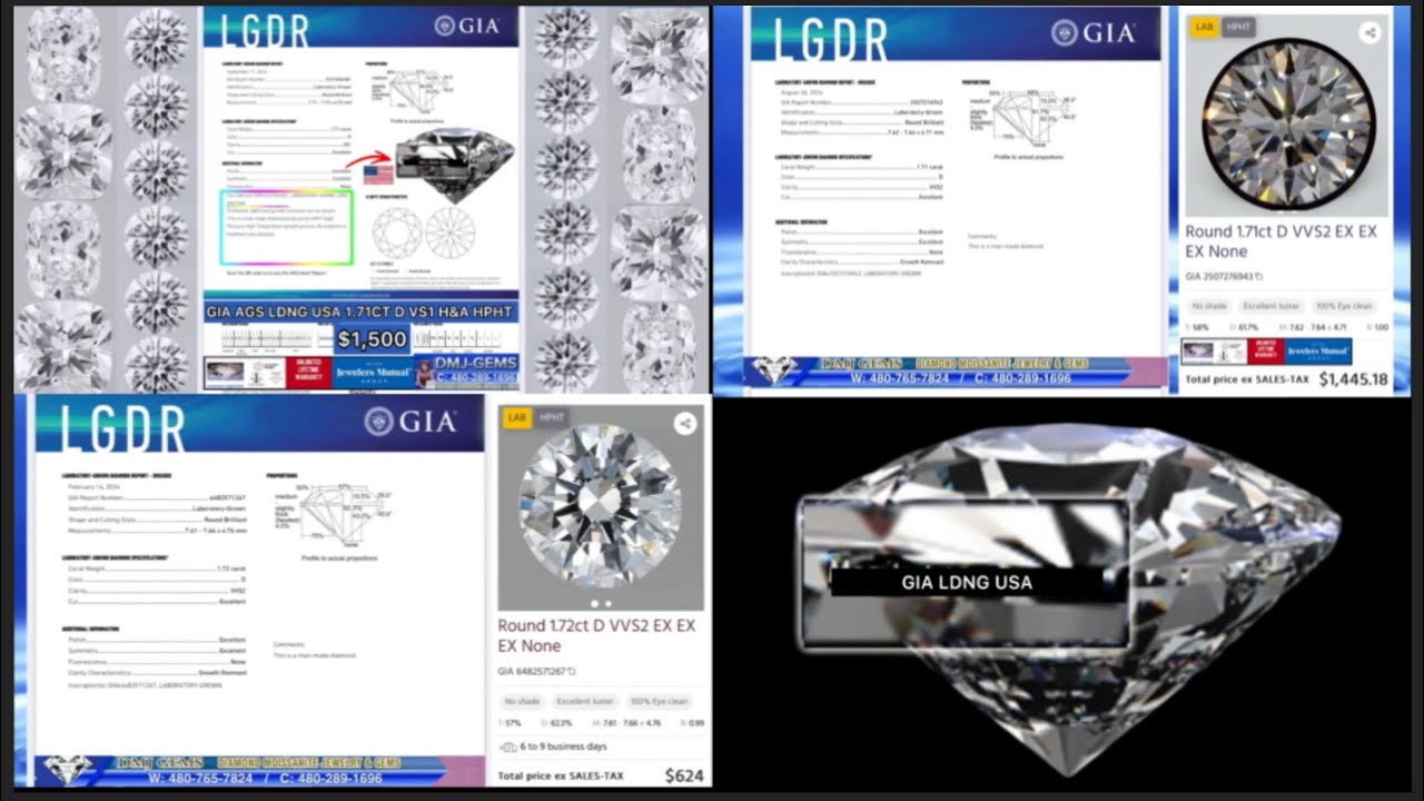 3 Loại GIA Lab Grown Diamond USA-China & Remade 1.71CT D VVS2 H&A HPHT ...