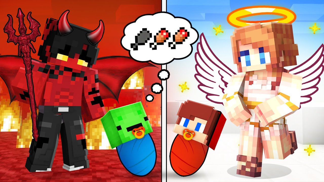 JJ and Mikey ADOPTED by ANGEL and DEVIL Family in Minecraft - Maizen ...