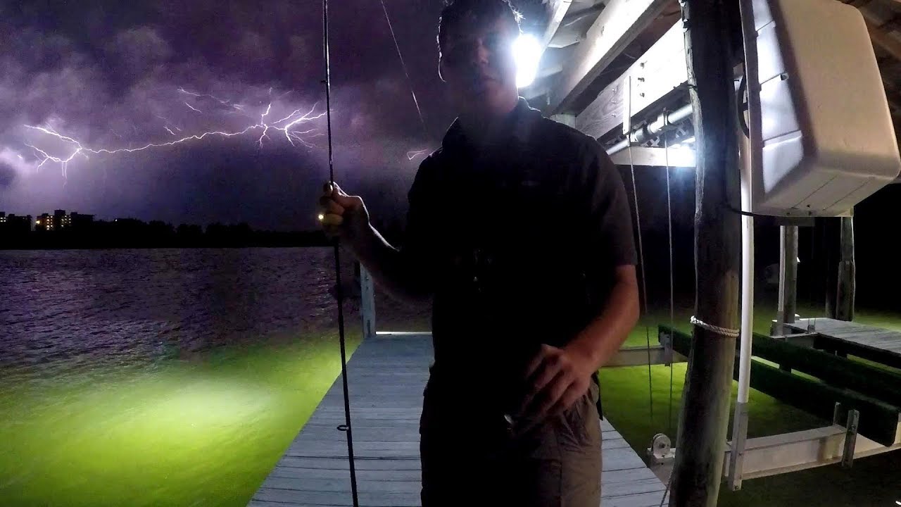 Fishing off dock in lightning storm - YouTube