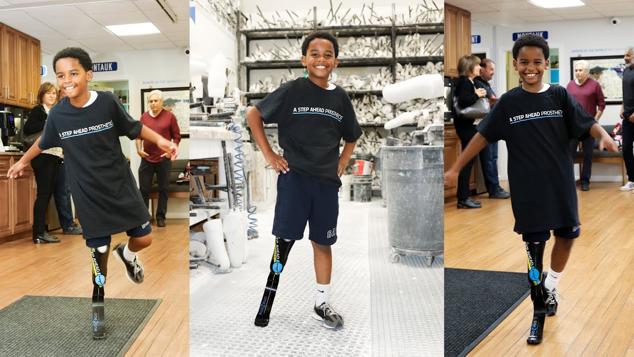 9-year-old Amputee gets his first running blade prosthetic - YouTube