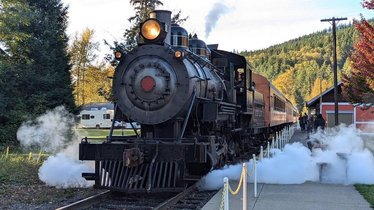 Polson Logging Co 2-8-2 #70 at the Mt. Rainier Scenic Railroad - YouTube