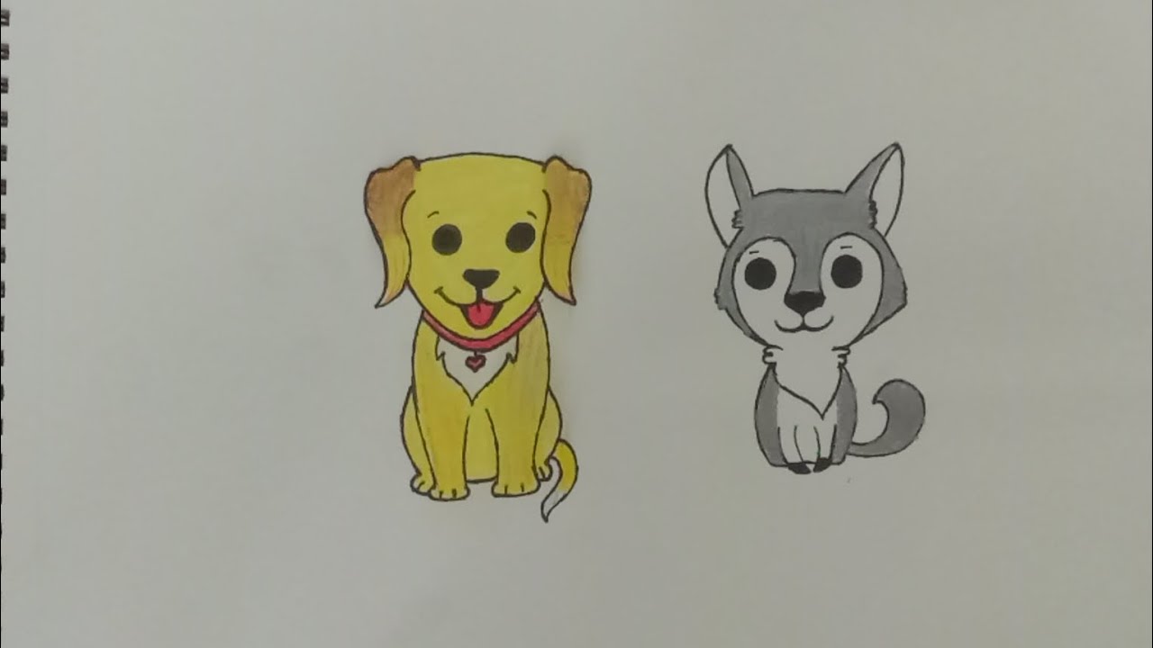 Two dogs drawing| Husky drawing|Puppy drawing| Please like and ...