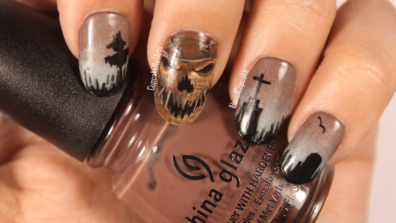 Halloween Nails - Scarecrow Nail Art - YouTube