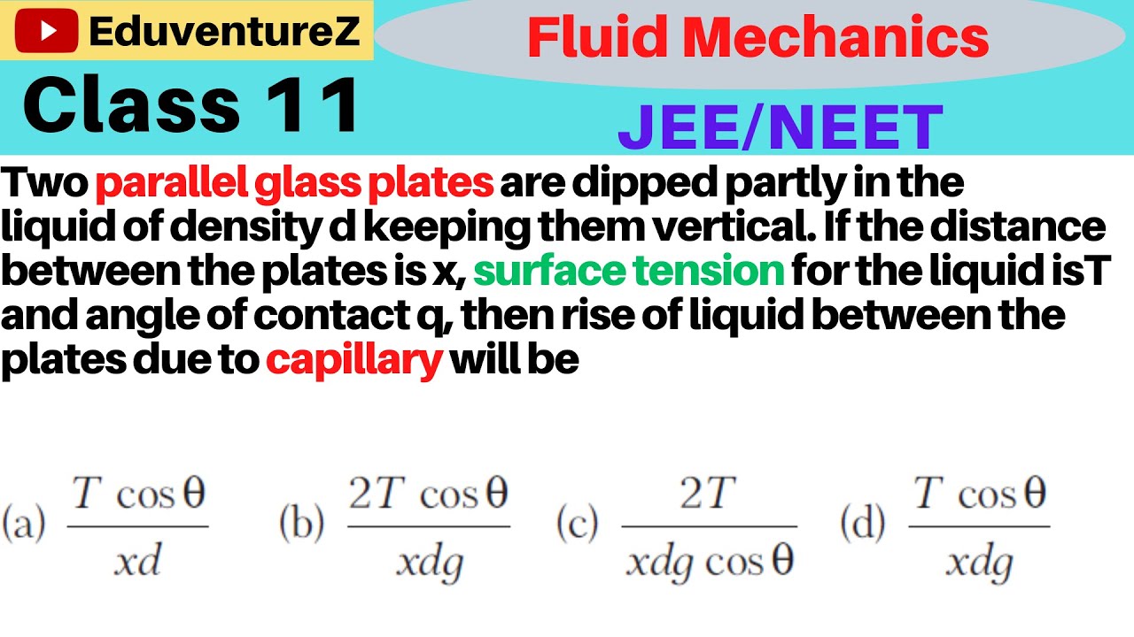 Two parallel glass plates are dipped partly in theliquid of density d ...