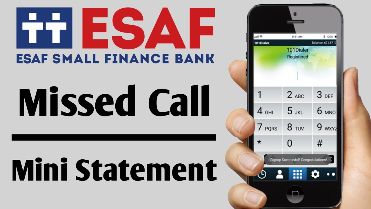 ESAF small finance bank missed call mini statement - YouTube