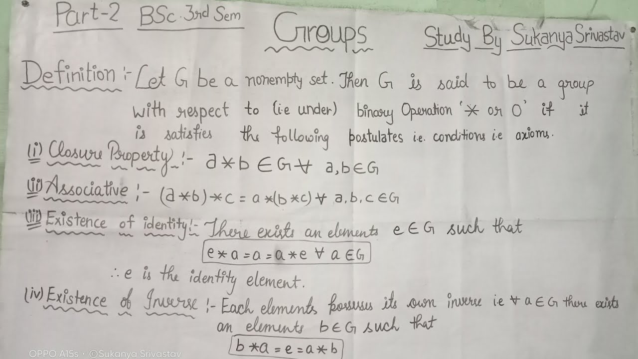 Groups|Definition|Clouser property|Associative|Existence of Identity ...