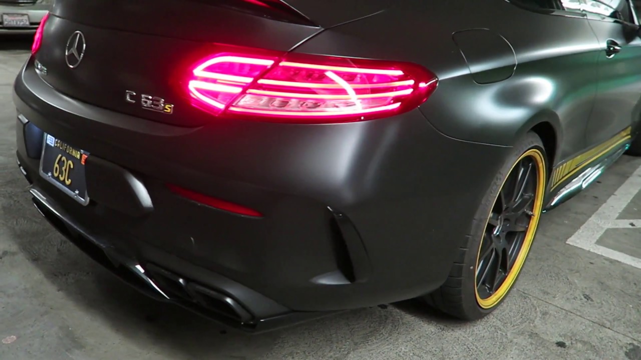 Spotted the Matte Black with Yellow Racing Stripe C63s AMG In Hollywood ...