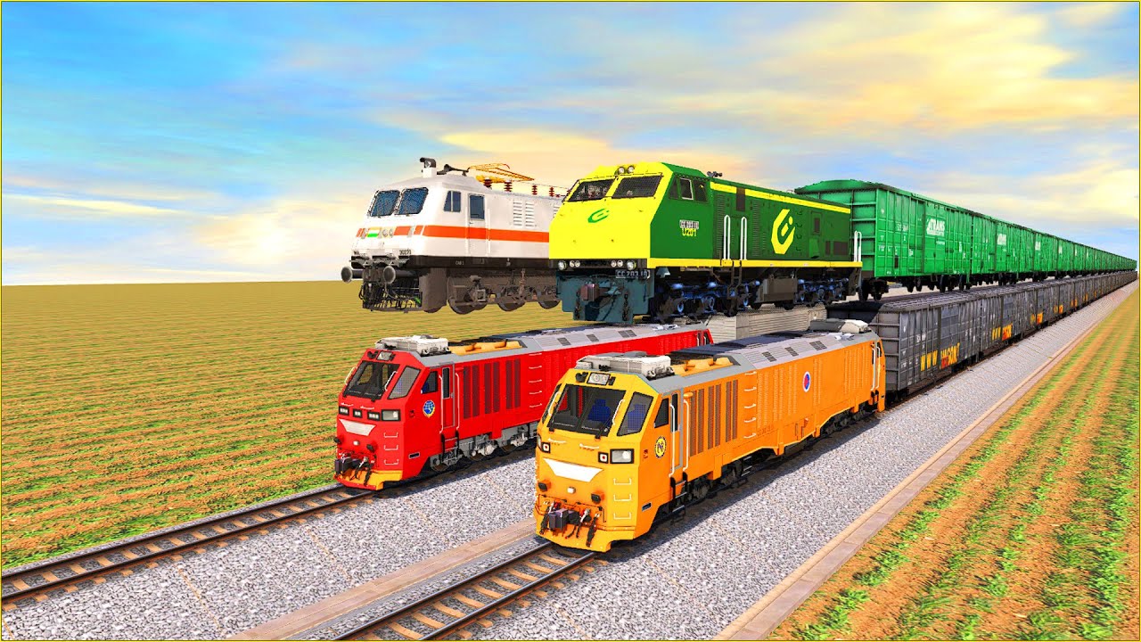 4 TRAINS ON TOP OF TRAINS CROSSING-TRAINS ON BUMPY FORKED AT LINE ON SAME TRACK-Train Simulator ...