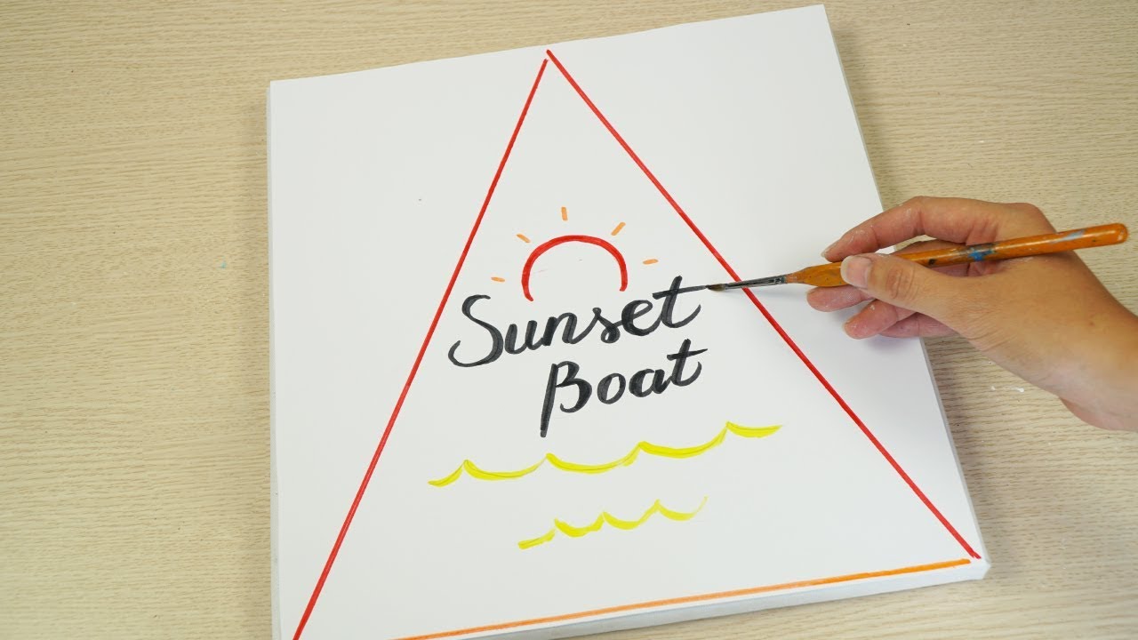 Daily Challenge #9 / Triangle Sunset Boat Acrylic Painting Step By Step ...