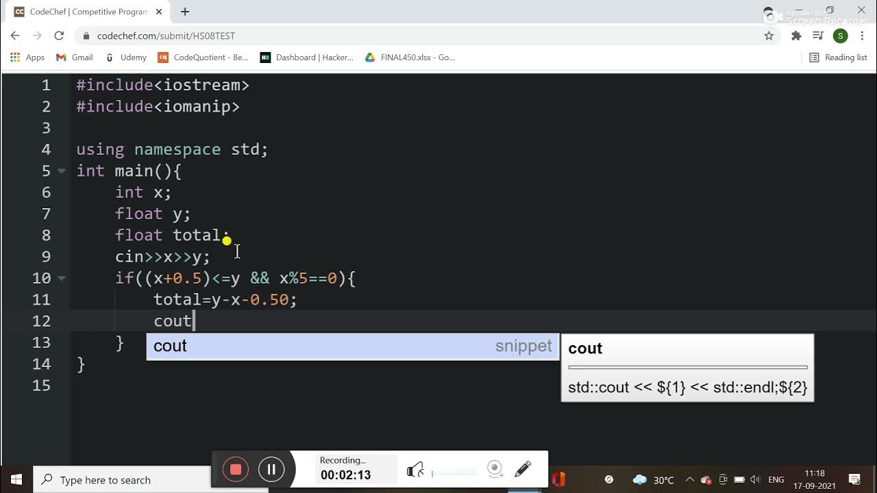 ATM (HS08TEST) - CODECHEF SOLUTION IN C++ || C++ TUTORIAL FOR BEGINNER ...