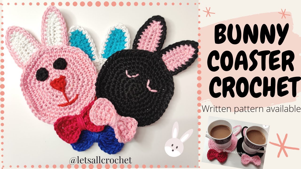 Crochet Bunny Coaster | Crochet Rabbit Applique Easy Crochet for ...
