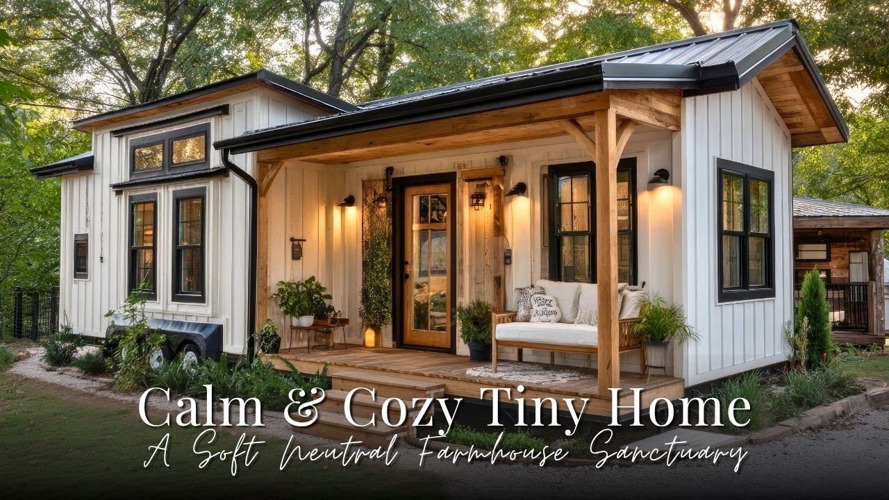 Calm & Cozy Tiny Home Tour Minimalist Neutral Farmhouse Style | 4K ...